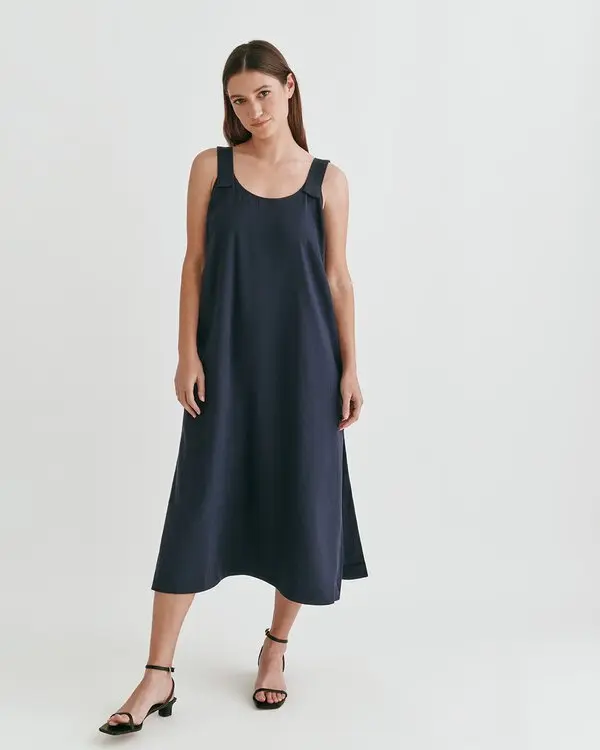 cuyana linen wrap dress Cuyana Linen Gathered Back Dress - Navy