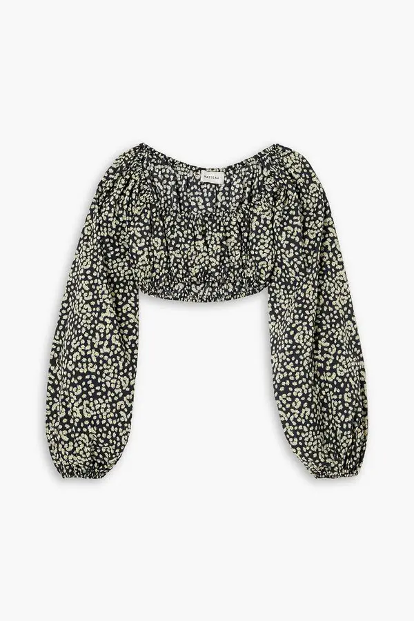 Matteau Cropped Floral-print Cotton-poplin Top