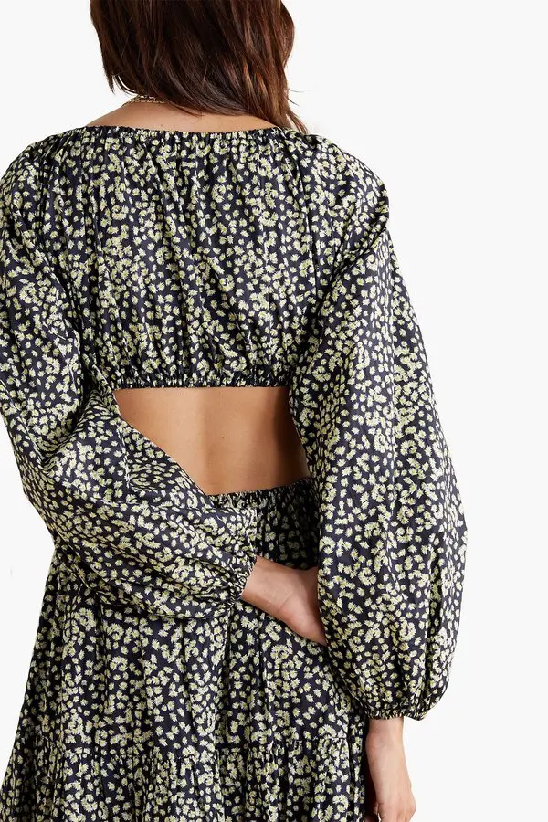 Matteau Cropped Floral-print Cotton-poplin Top