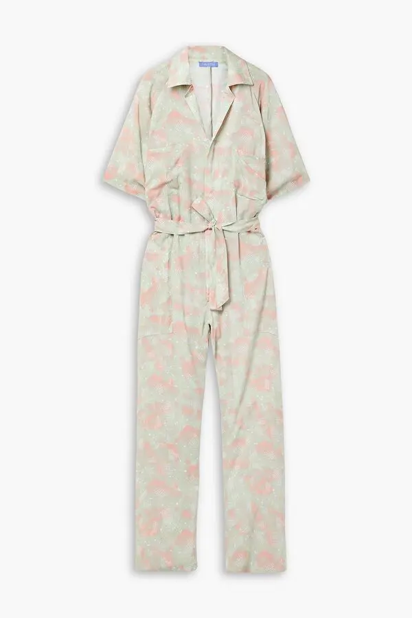 Paradised Belted Printed Voile Jumpsuit - Sage Green