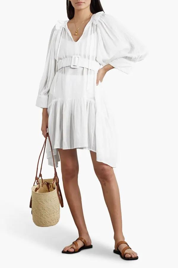 Evarae Belted Ruffled Tencel™ Mini Dress