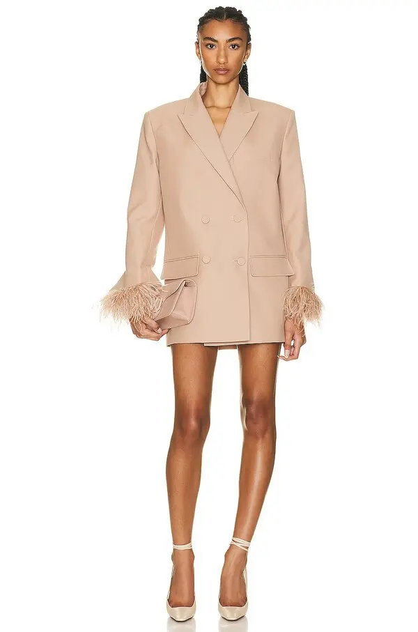 Valentino Garavani Feather Cuff Blazer In Tan