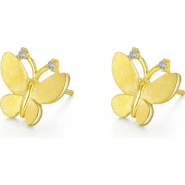 Lafonn Simulated Diamond Butterfly Stud Earrings - Gold/white