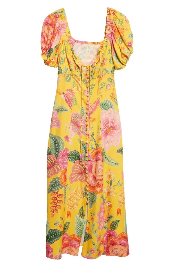 macaw bloom maxi dress Farm Rio Yellow Macaw Bloom Maxi Dress by Farm Rio