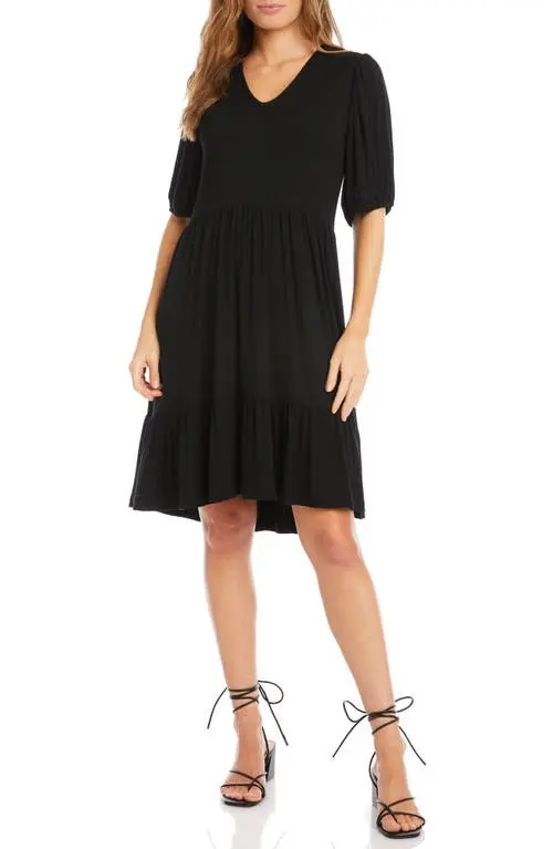 Karen Kane Tiered Puff Sleeve A-line Dress - Black
