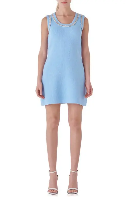 Endless Rose Chain Trim Sweater Dress - Blue