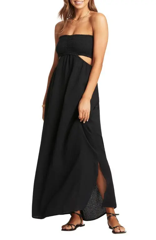 SEA LEVEL Smocked Bodice Cotton Seersucker Cover-up Dress - Black
