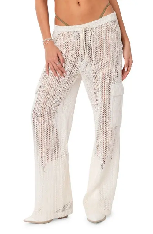 EDIKTED Ines Sheer Lace Cover-up Cargo Pants - Cream