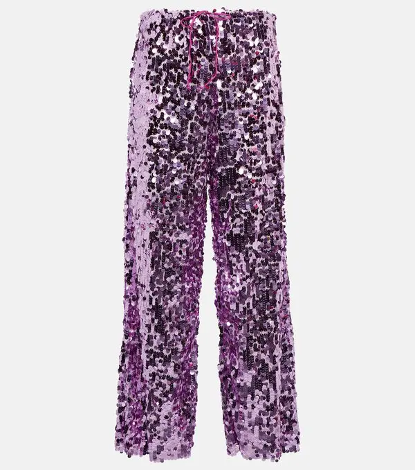 Oseree Sequined Wide-leg Pants - Pink