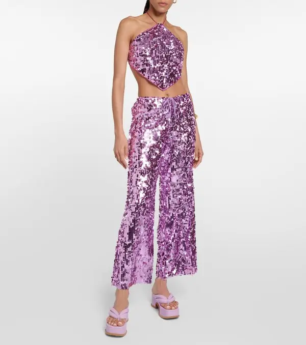 Oseree Sequined Wide-leg Pants - Pink
