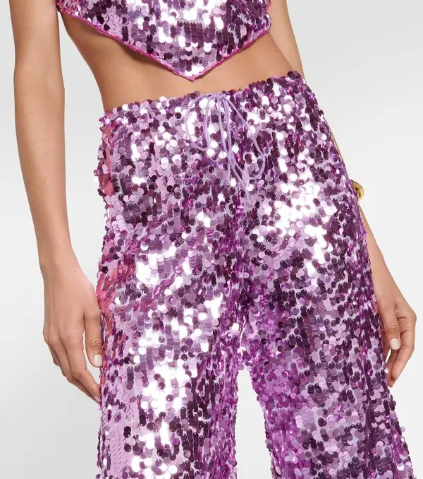 Oseree Sequined Wide-leg Pants - Pink