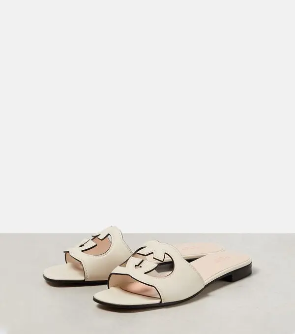 Gucci Interlocking G Cutout Leather Sandals - White