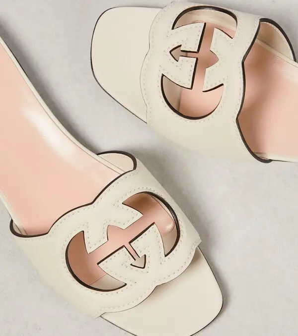 Gucci Interlocking G Cutout Leather Sandals - White