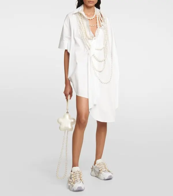 ジュンヤワタナベ Women's Pearl Shirt Dress ホワイト Junya Watanabe Pearl-Detail Cotton Shirt Dress In White - 40% Off