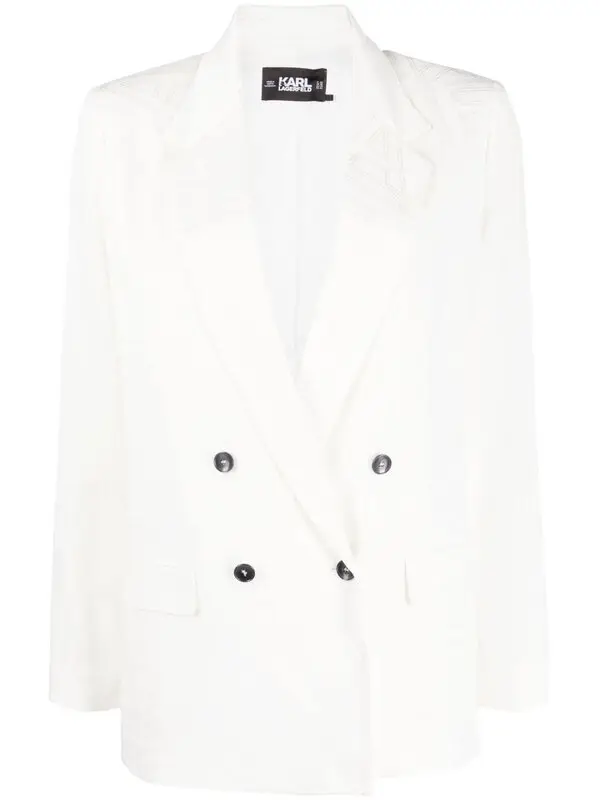 Karl Lagerfeld Logo Jacquard Double-breasted Blazer - White