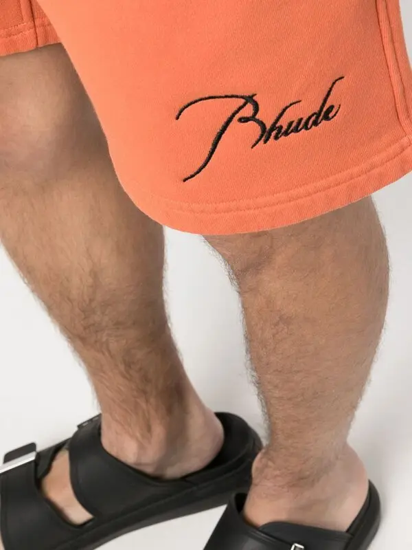 Rhude Embroidered Cotton Track Shorts - Orange