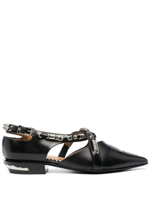 Toga Buckled Leather Ballerina Flats - Black
