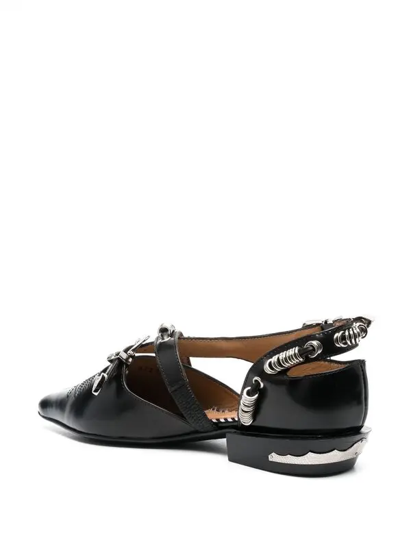 Toga Buckled Leather Ballerina Flats - Black
