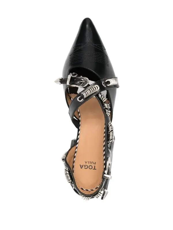 Toga Buckled Leather Ballerina Flats - Black