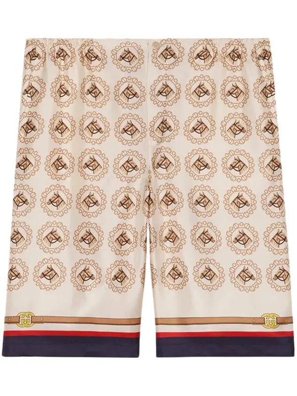 Gucci Graphic-print Silk Shorts - Neutrals