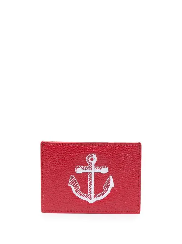 Thom Browne Anchor-embroidered Leather Cardholder - Red