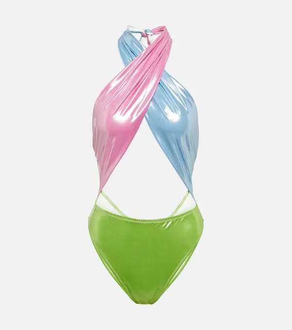 REINA OLGA Italian Stallion Lame One-piece Swimsuit - Multicoloured