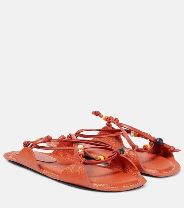 Marni X No Vacancy Inn Beaded Leather Sandals - Red