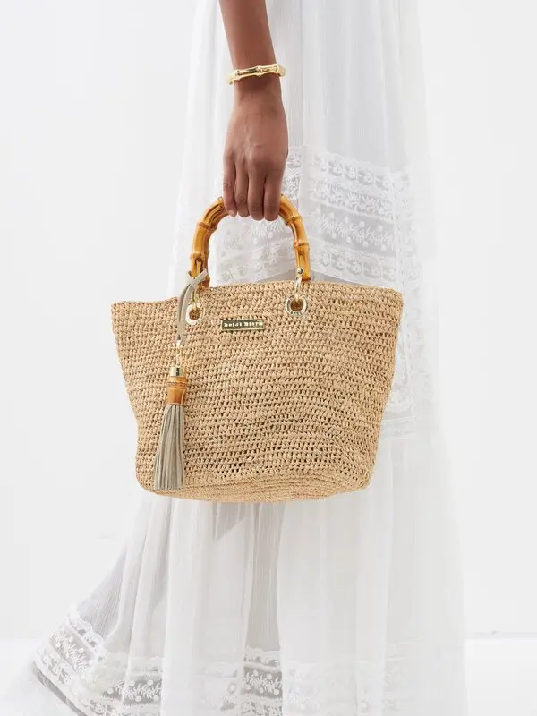 Heidi Klein Savannah Bay Mini Bamboo-Handle Raffia Basket Bag