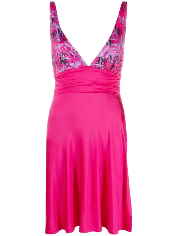 Versace Logo Couture-print Minidress - Pink