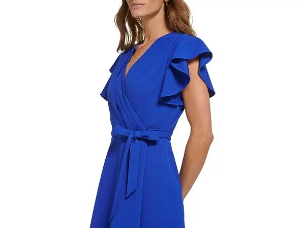 Dkny Flutter Sleeve Faux Wrap Scuba Crepe Dress In Multi - 45% Off |  Editorialist