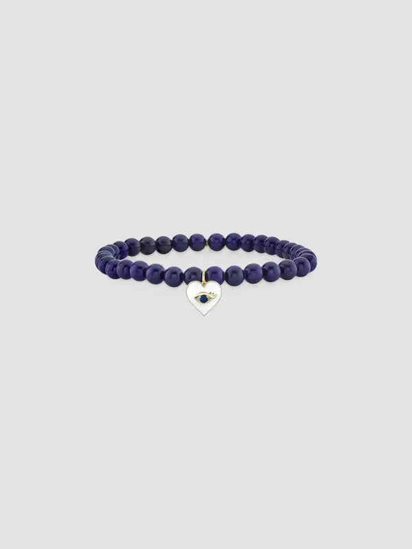 SYDNEY EVAN Chance Heart 14k Yellow Gold, Enamel & Evil Eye Stretch Bracelet - Multi
