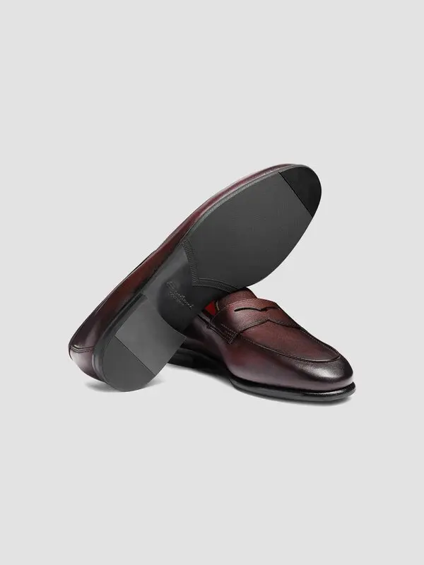 Santoni Leather Penny Loafers - Dark Brown
