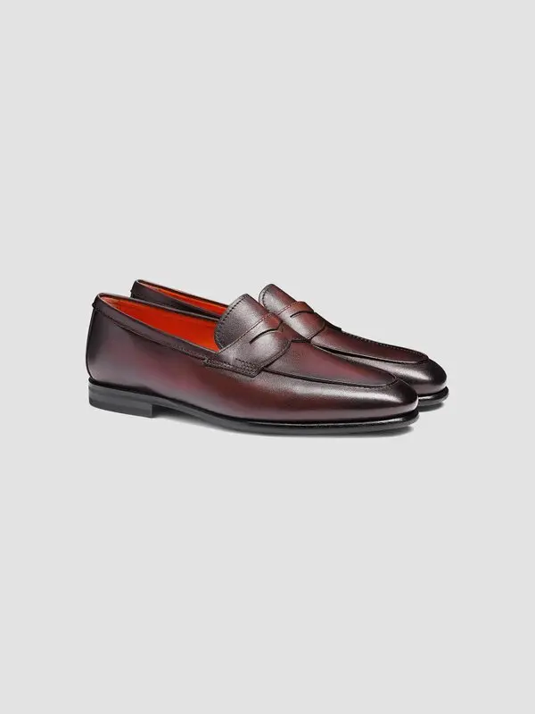 Santoni Leather Penny Loafers - Dark Brown