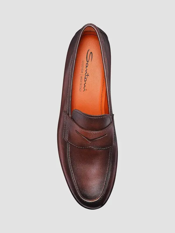 Santoni Leather Penny Loafers - Dark Brown