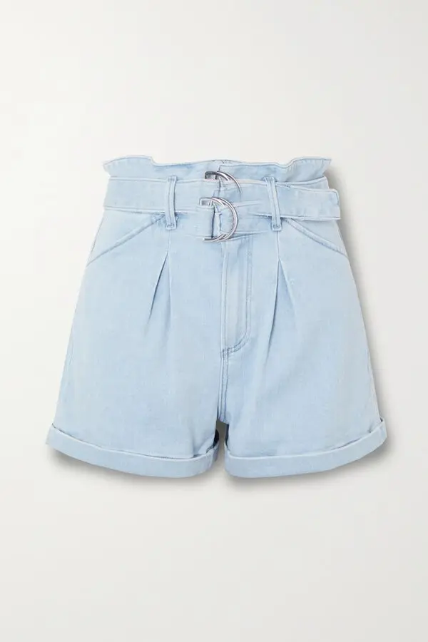Paige Carly Belted Pleated Denim Shorts