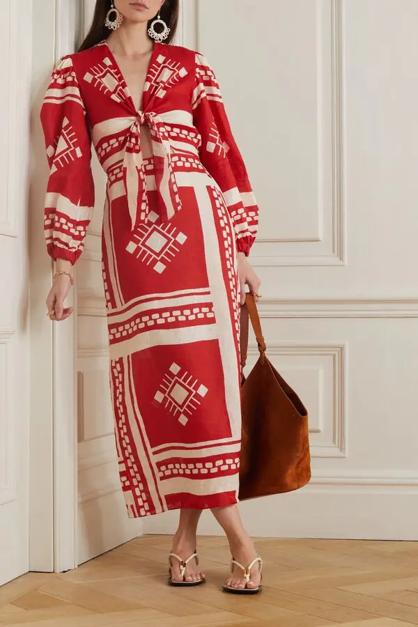 Johanna Ortiz Net Sustain Sun Goddess Cutout Printed Linen Maxi Dress In  Red - 50% Off | Editorialist