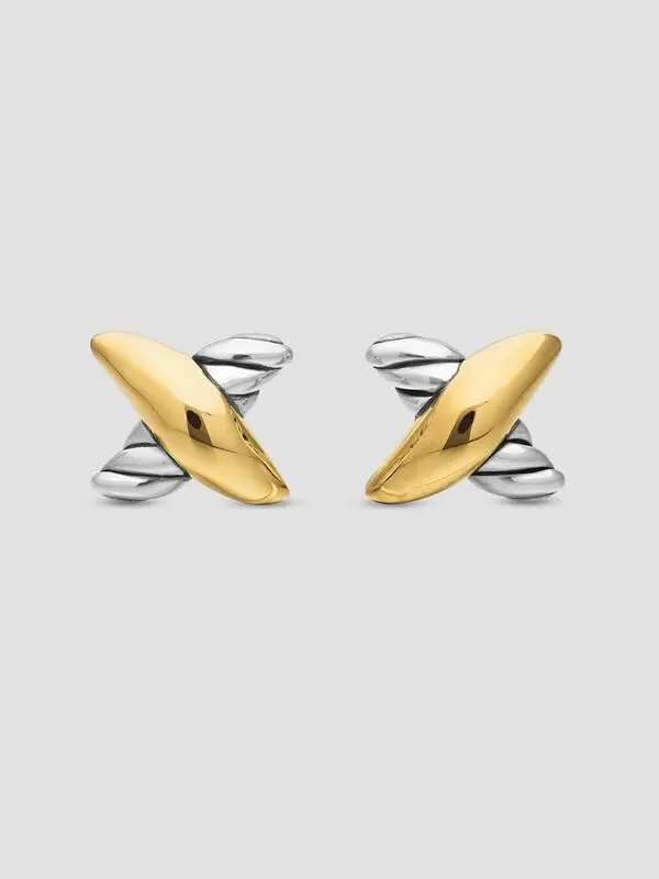 David Yurman Petite X Stud Earrings In Sterling Silver With 18k Yellow Gold, 7.5mm