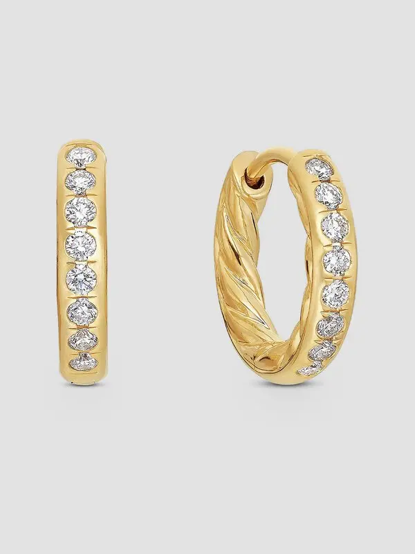 David Yurman Pavé Huggie Hoop Earrings In 18k With Diamonds, 13mm - Diamond