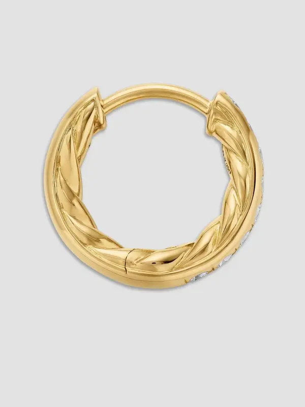 David Yurman Pavé Huggie Hoop Earrings In 18k With Diamonds, 13mm