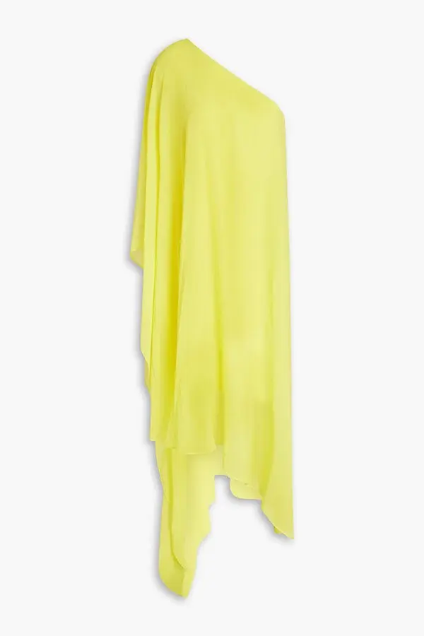 Halston One-shoulder Draped Georgette Midi Dress