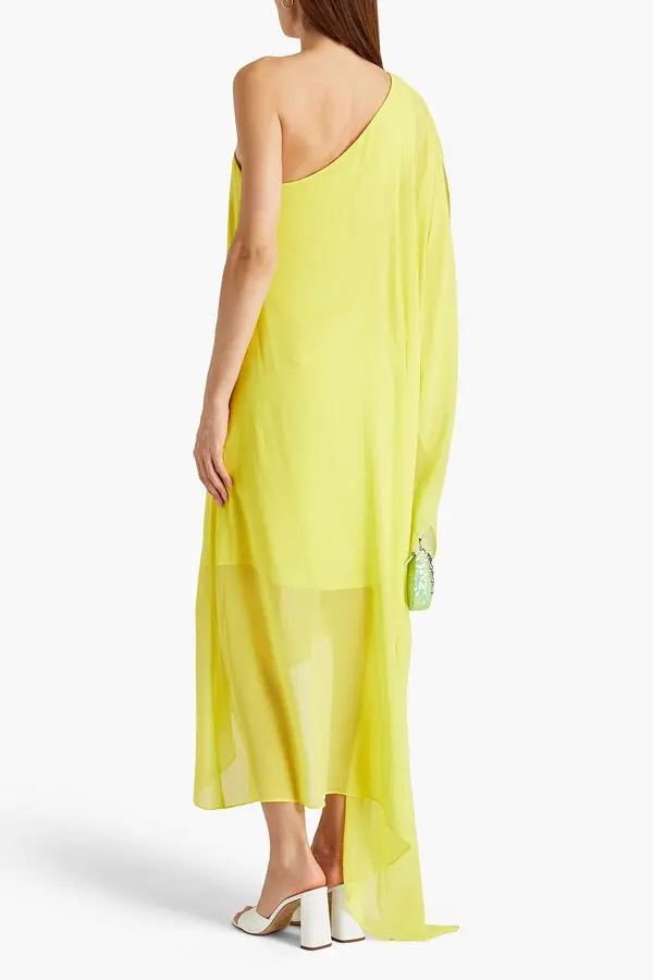Halston One-shoulder Draped Georgette Midi Dress