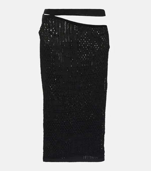 ROBERTA EINER Cutout Cotton Knit Midi Skirt