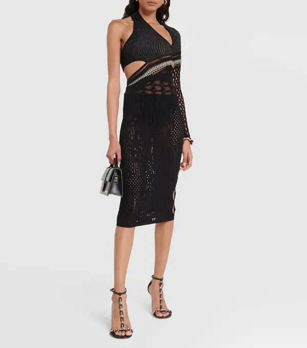 ROBERTA EINER Cutout Cotton Knit Midi Skirt