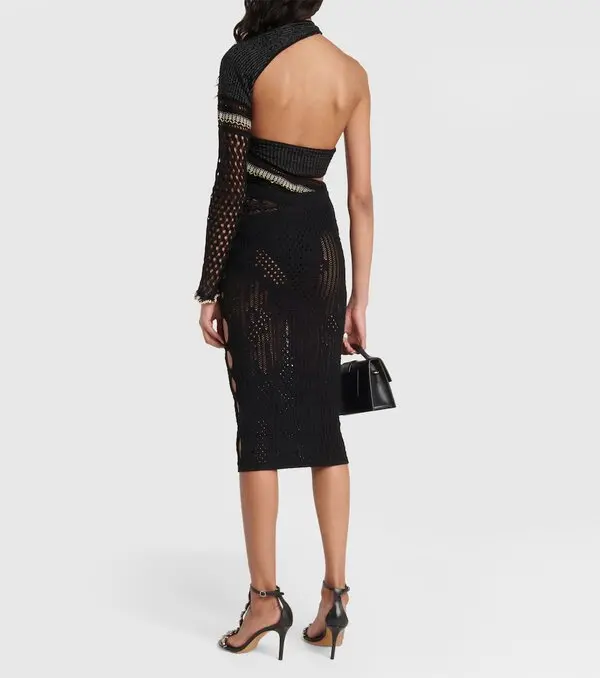ROBERTA EINER Cutout Cotton Knit Midi Skirt
