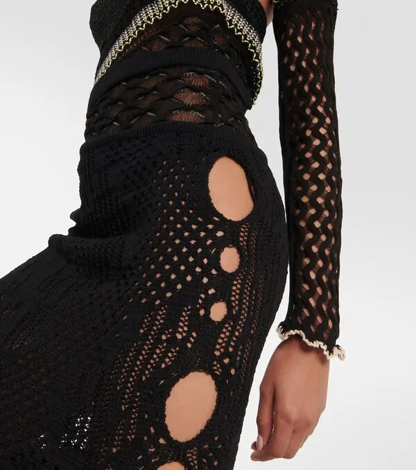 ROBERTA EINER Cutout Cotton Knit Midi Skirt