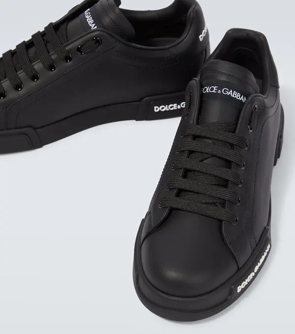 Dolce & Gabbana Logo Leather Sneakers - Black