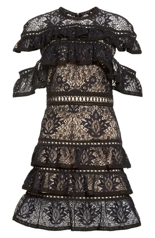 Alice + Olivia Jolie Tiered Ruffle Lace A-line Dress