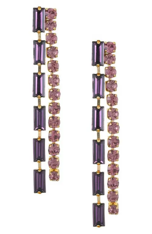 Ettika Crystal Linear Drop Earrings - Purple