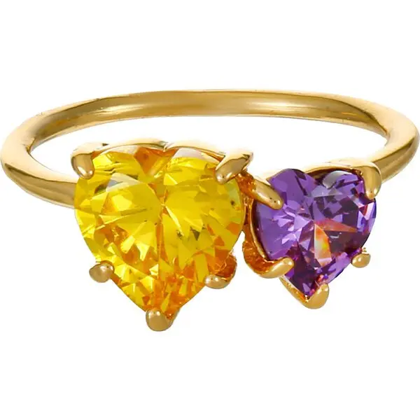 Ettika Cubic Zirconia Double Heart Ring - Yellow