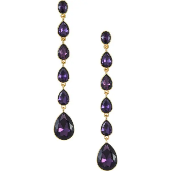 Ettika Teardrop Crystal Linear Earrings - Amethyst